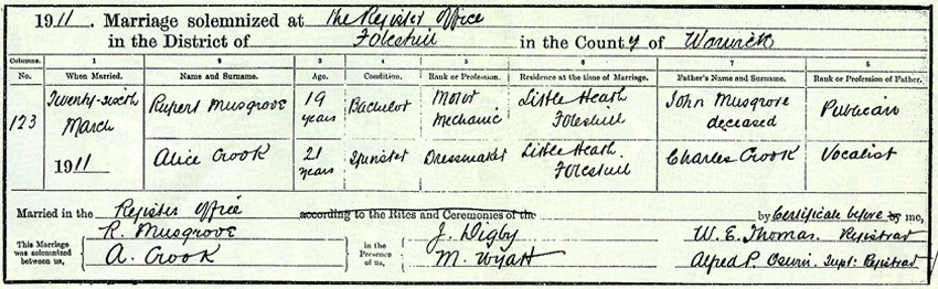 1911 marriage rupert musgrove
